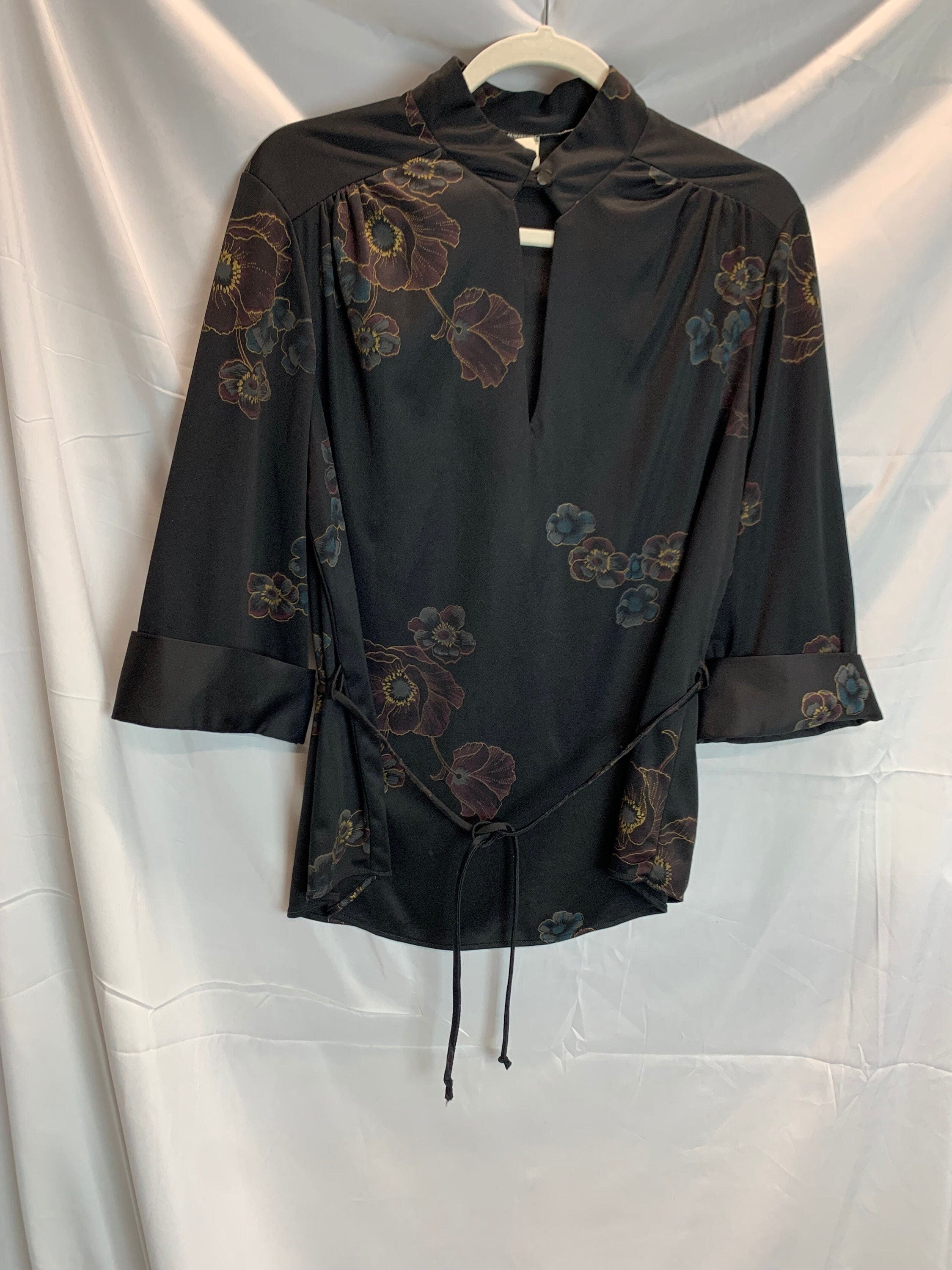 Vintage Black Asian Style Floral Union Made Women's Blouse Size 38 - Etsy