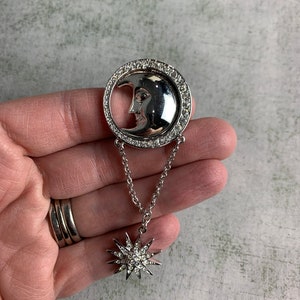 Nicky Butler Silver Rhinestone Moon and Star Dangle Brooch - Etsy