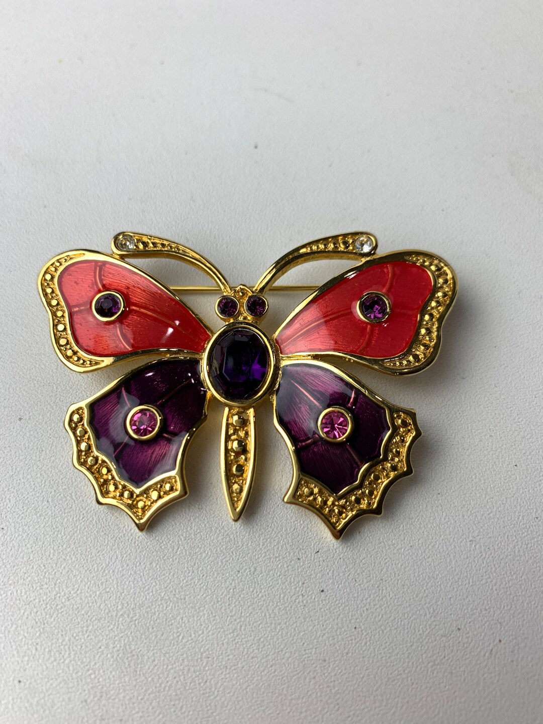 Alana Stewart Gold Tone Pink and Purple Enamel Butterfly Brooch - Etsy