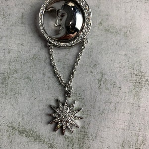 Nicky Butler Silver Rhinestone Moon and Star Dangle Brooch - Etsy