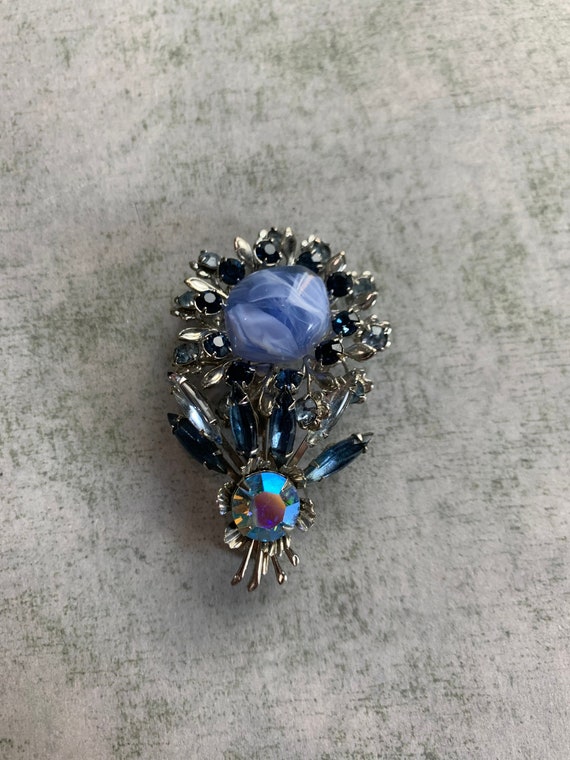 Vintage Blue and Silver Swedge Style Flower Brooch | Etsy