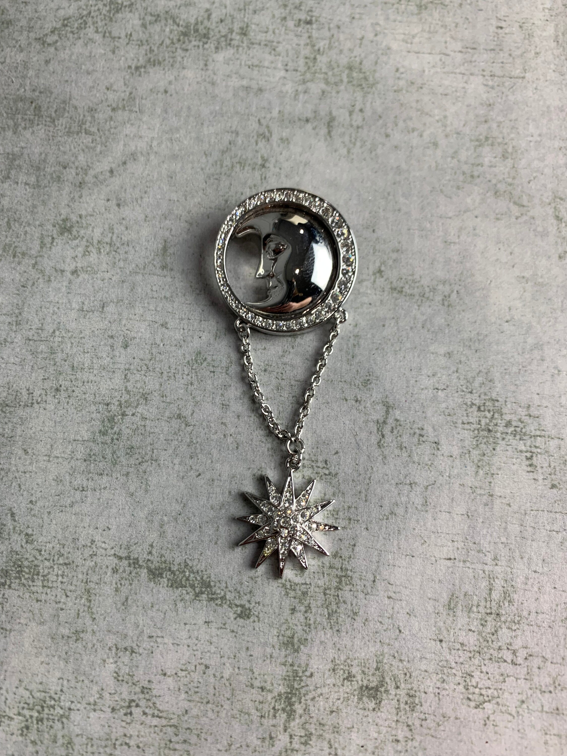 Nicky Butler Silver Rhinestone Moon and Star Dangle Brooch - Etsy
