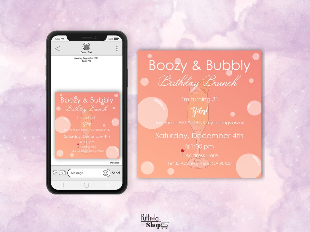 Boozy & Bubbly Digital Brunch Invitation | Any Occasion | Digital ...