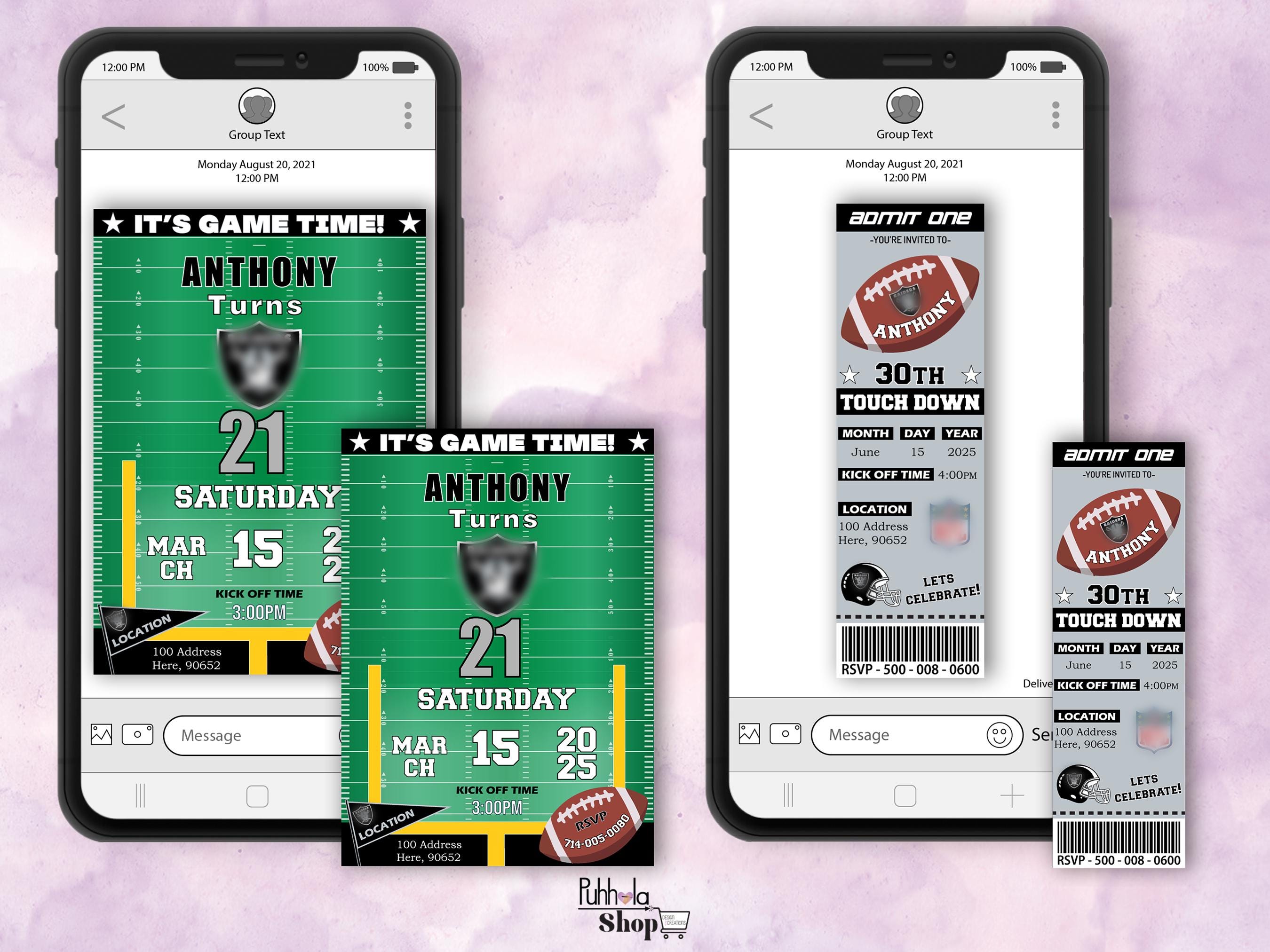 Football Themed Birthday Invitation | Raiders | E Invite | Digital ...