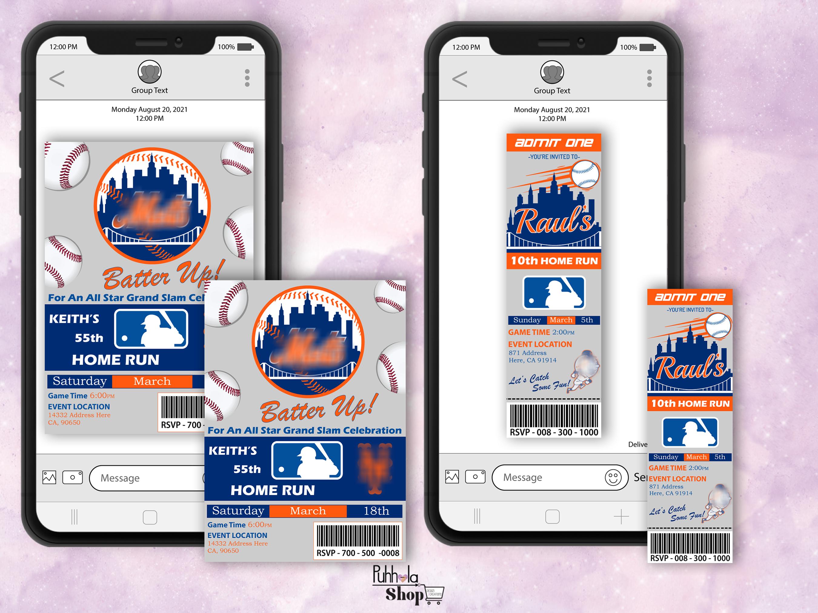 Baseball Themed Birthday Invitation | NY Mets | E Invite | Digital ...