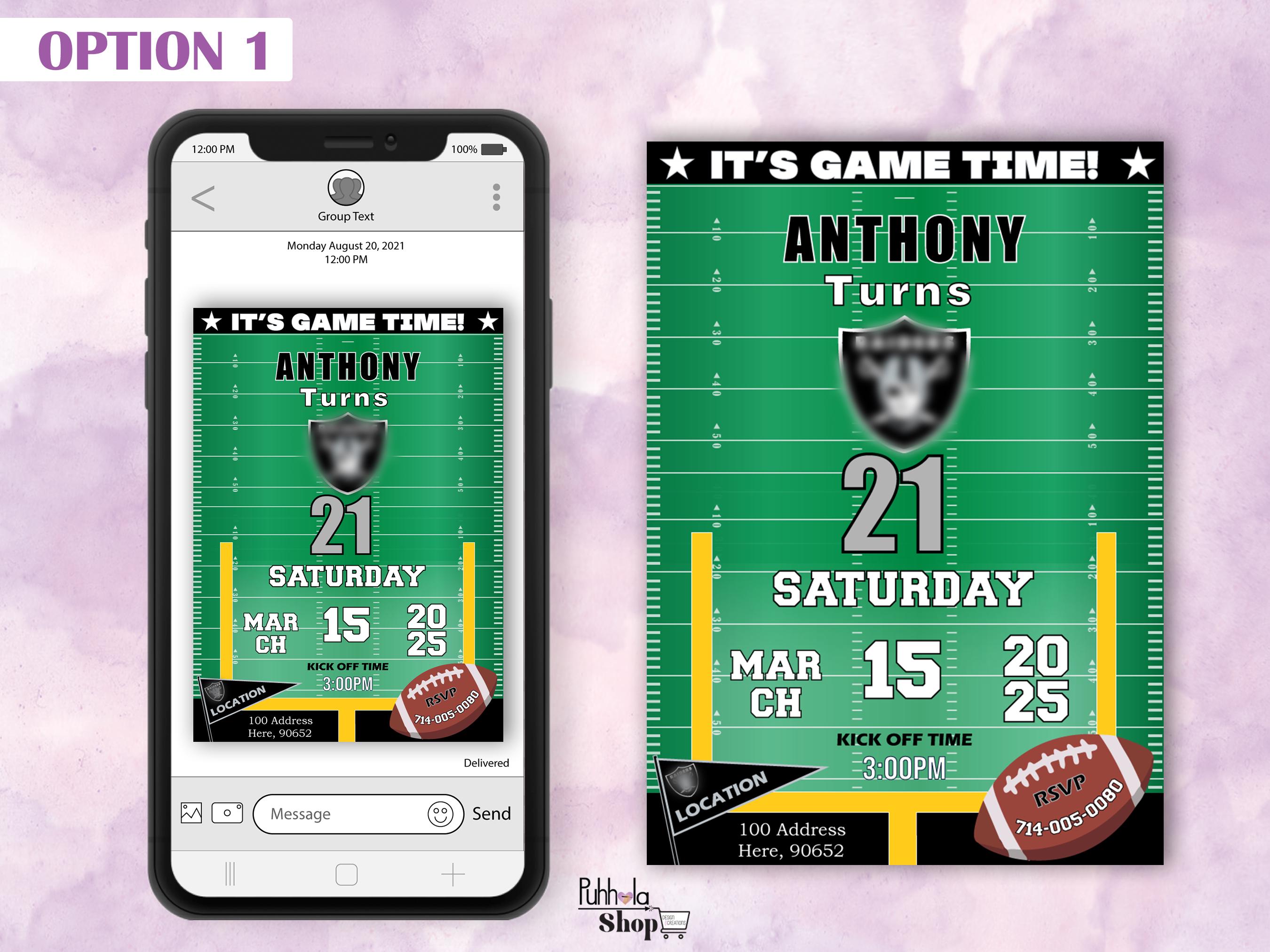 Football Themed Birthday Invitation | Raiders | E Invite | Digital ...