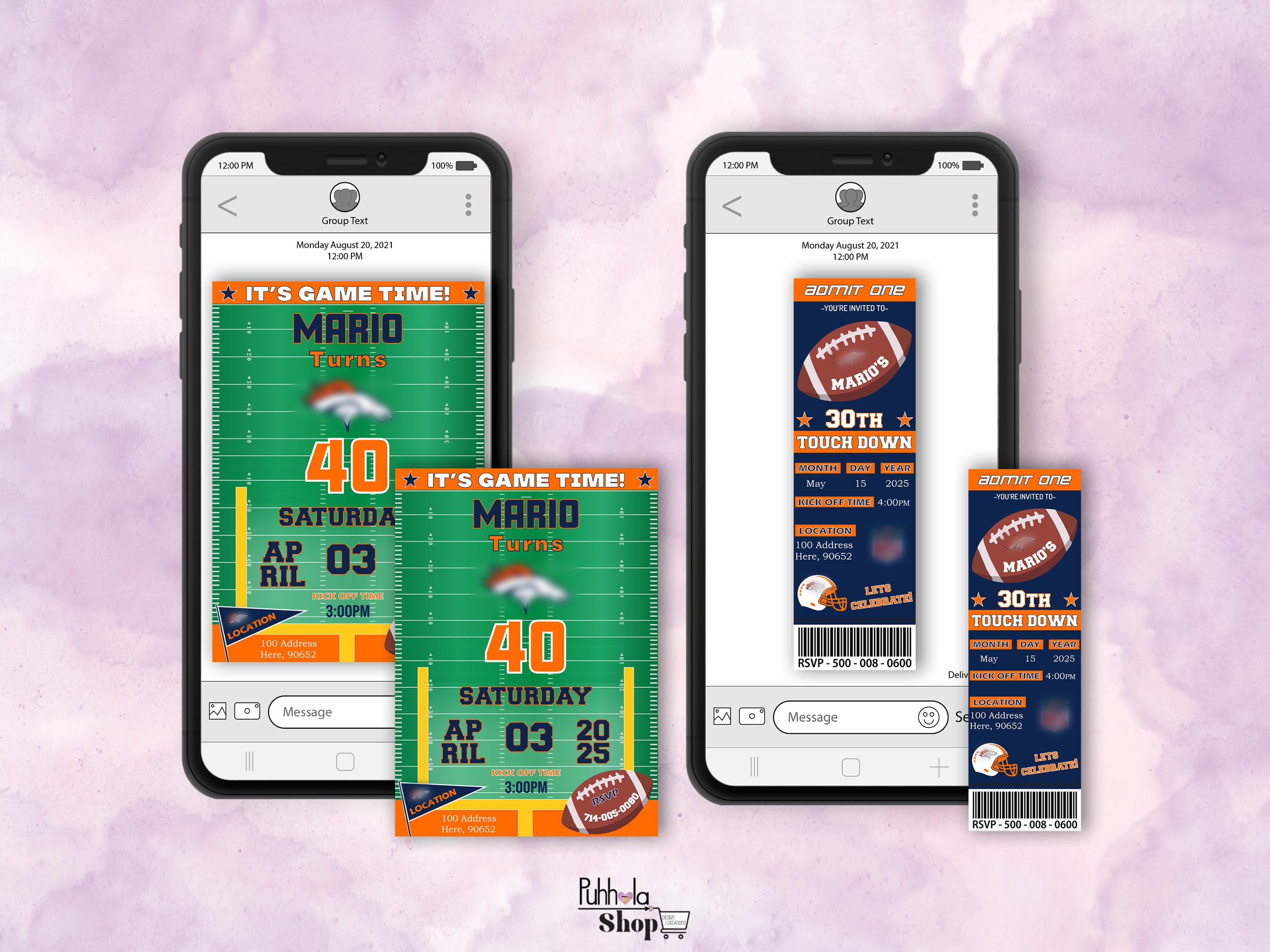 Football Themed Birthday Invitation | Broncos |E Invite | Digital ...