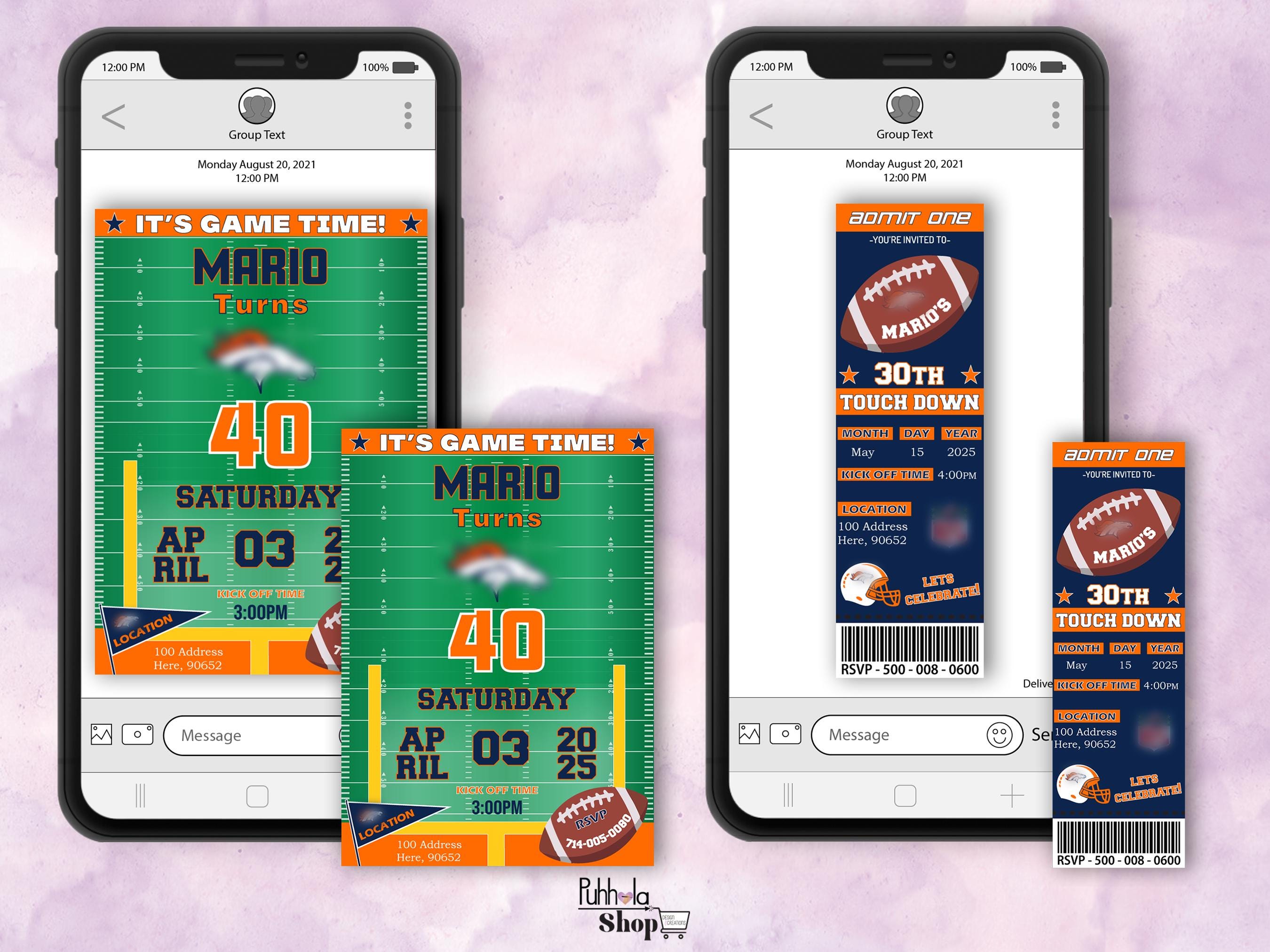Football Themed Birthday Invitation | Broncos |E Invite | Digital ...