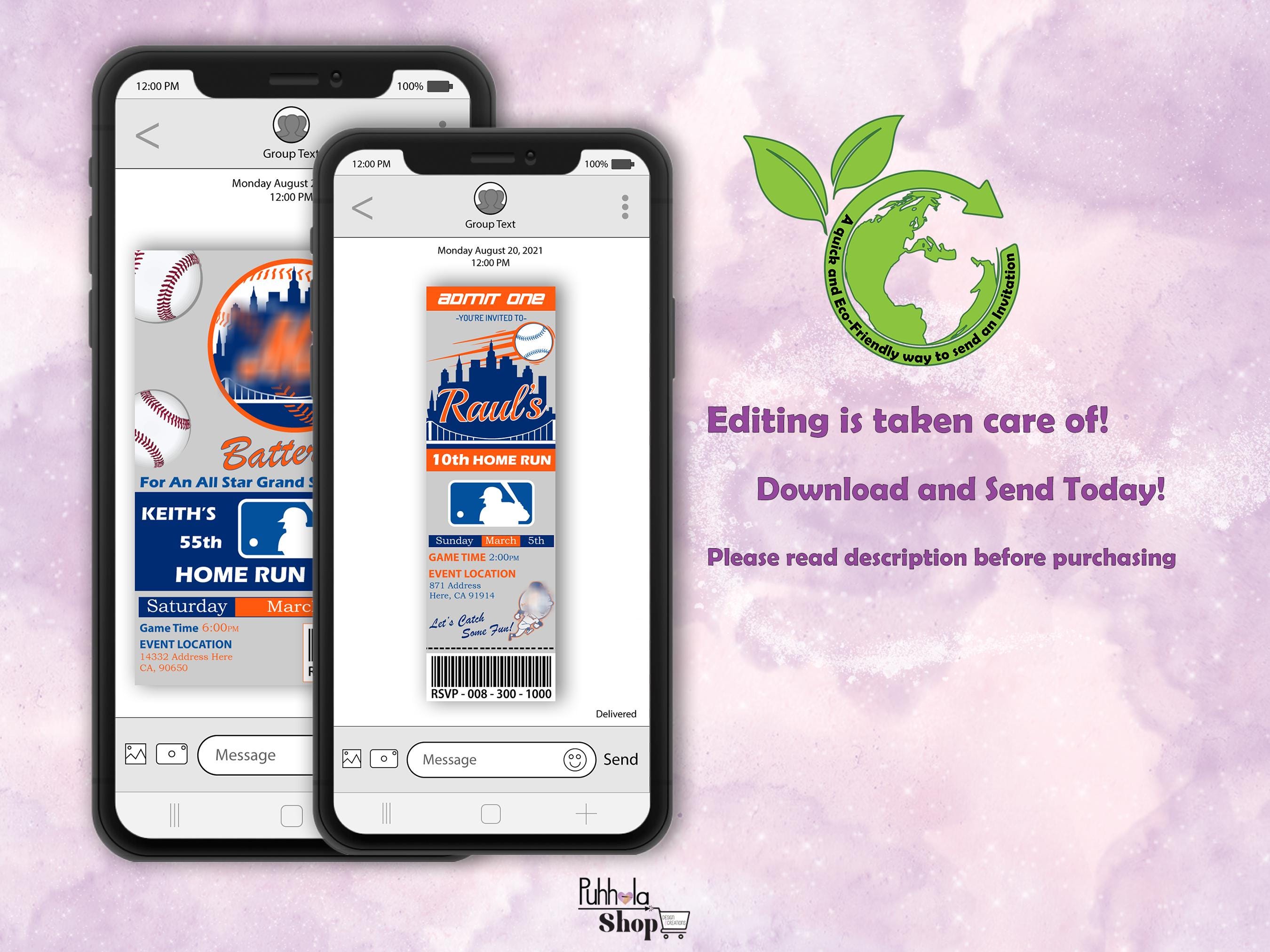 Baseball Themed Birthday Invitation | NY Mets | E Invite | Digital ...