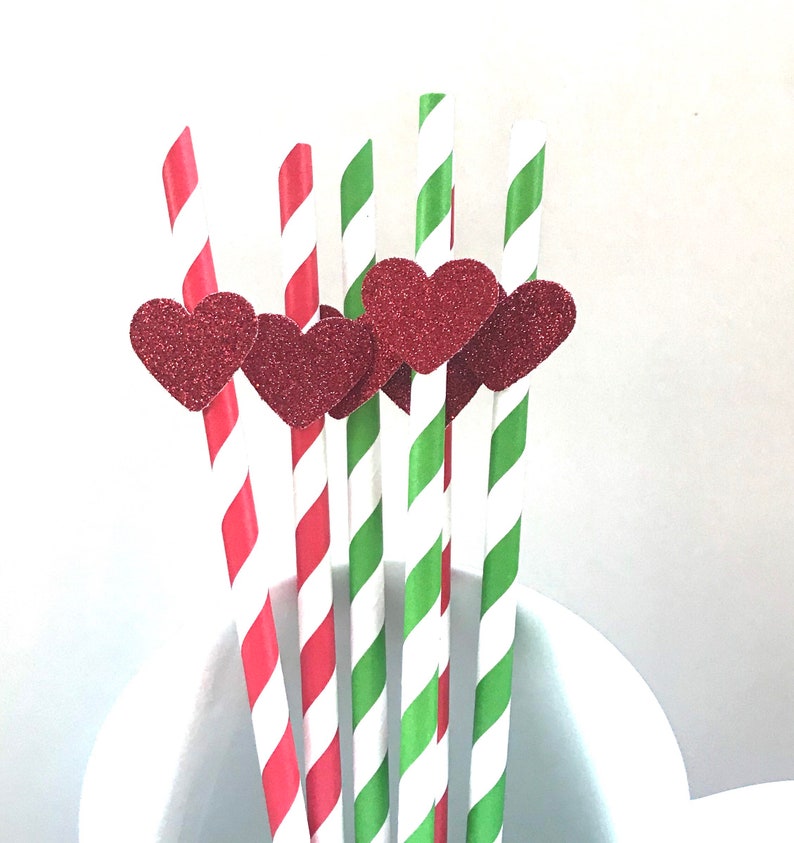 Grinch Heart Glitter Paper Straws How the Grinch Stole - Etsy UK