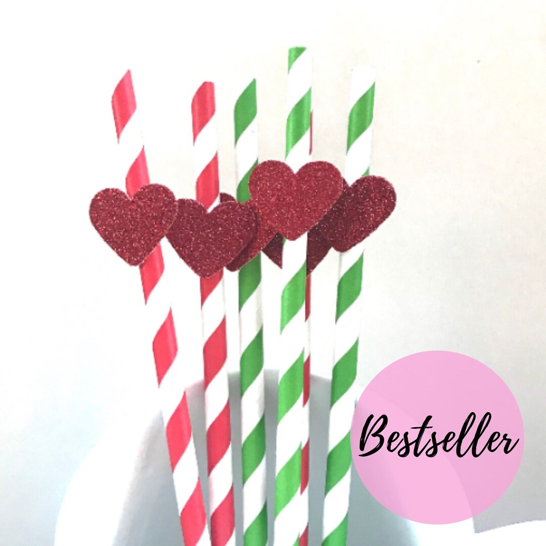 Grinch Heart Glitter Paper Straws How the Grinch Stole - Etsy UK