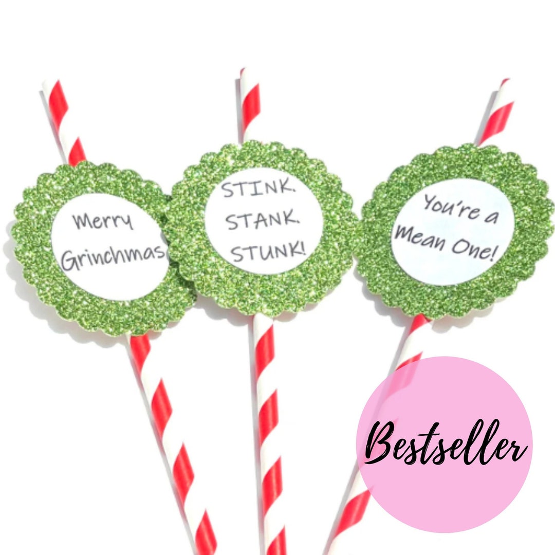 Grinchmas Paper Straws - You’re a Mean One Christmas - Set of 12 Paper ...