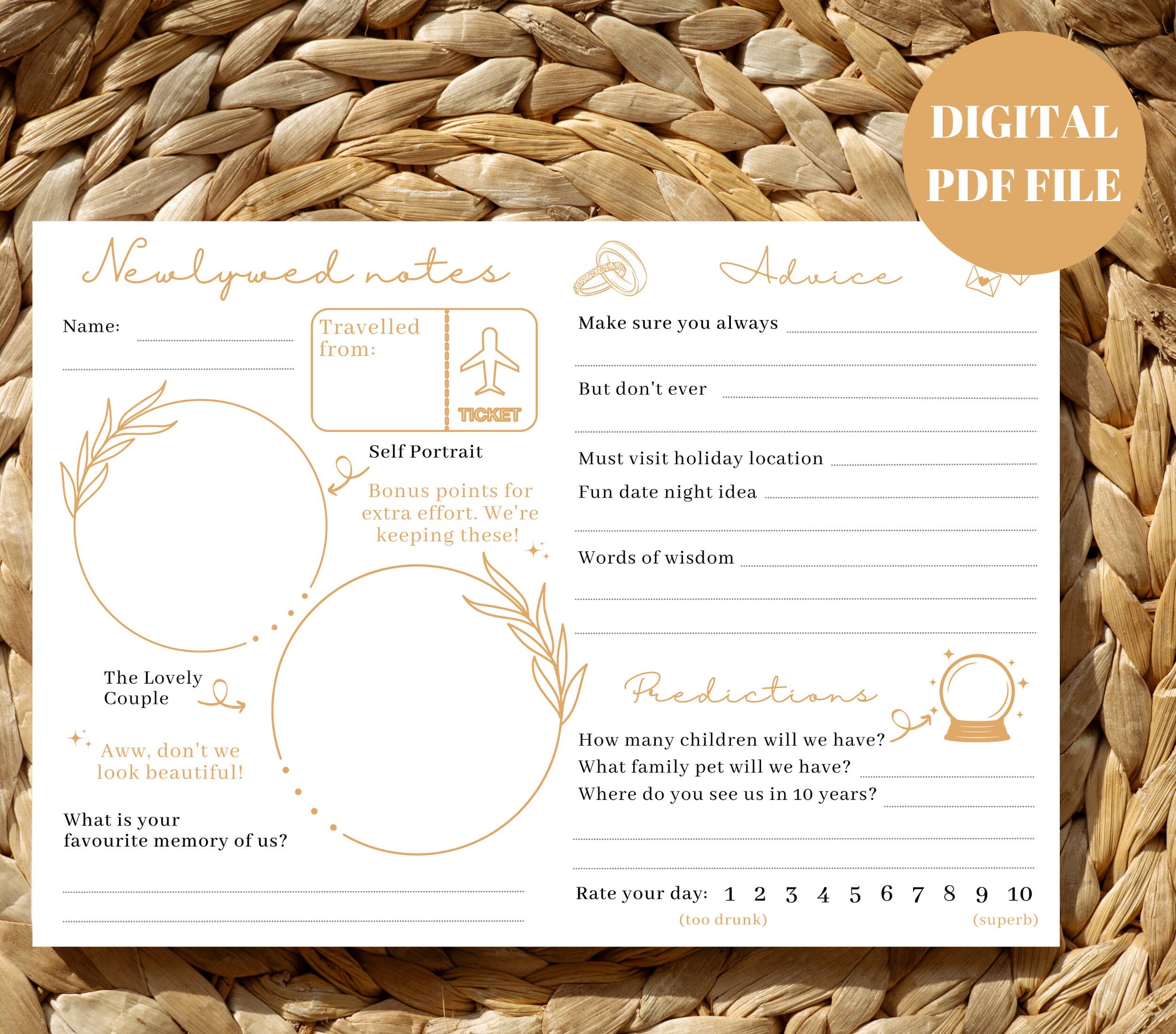Newlywed Note Wedding Advice Card Printable Gender Neutral Well