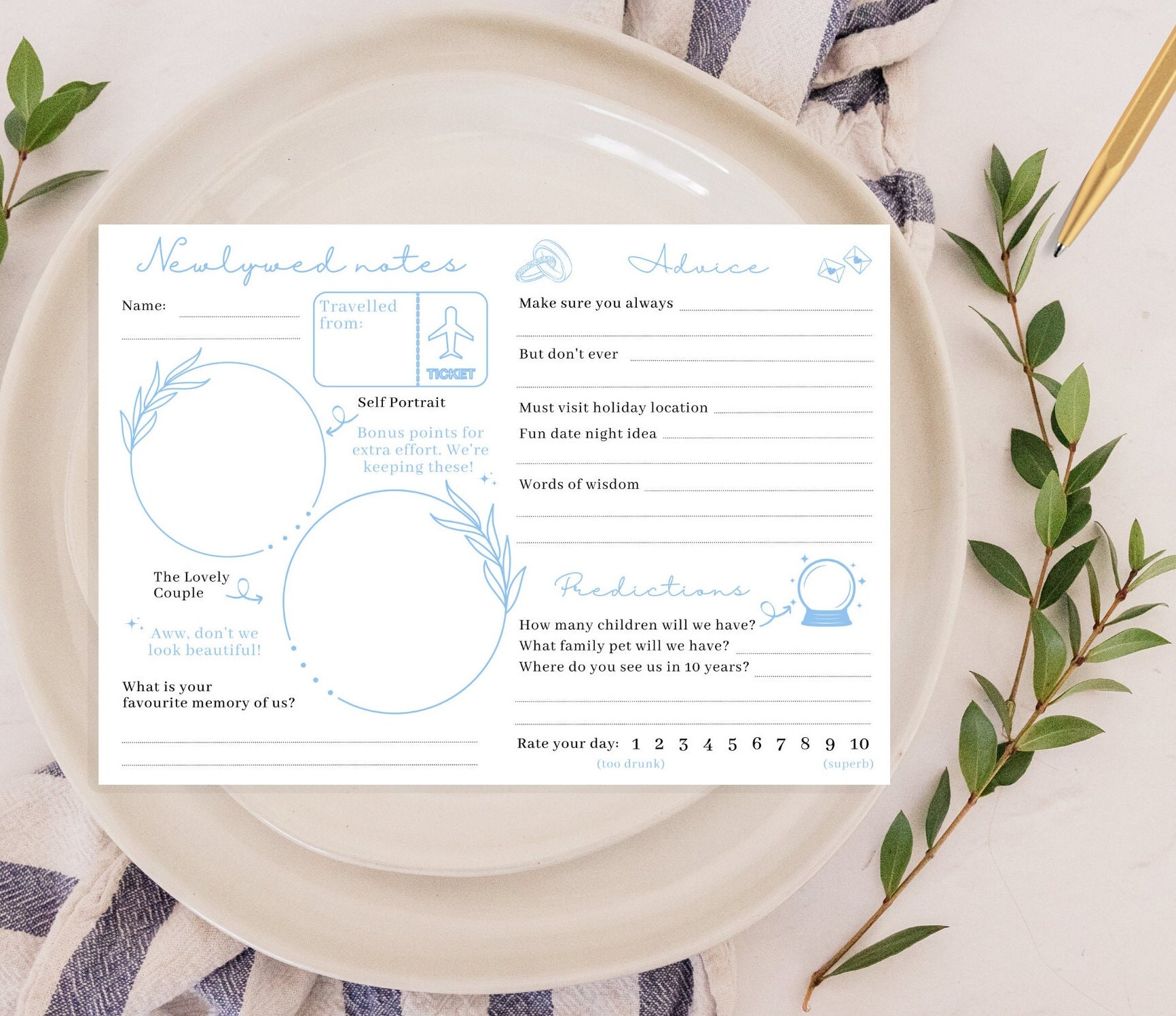 Newlywed Note Wedding Advice Card Printable Gender Neutral Well