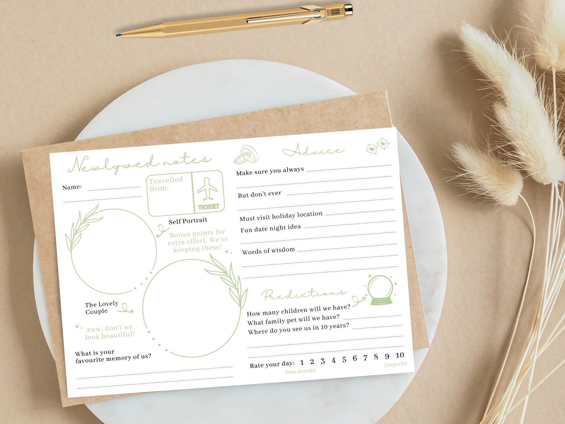 Newlywed Note Wedding Advice Card Printable Gender Neutral Well