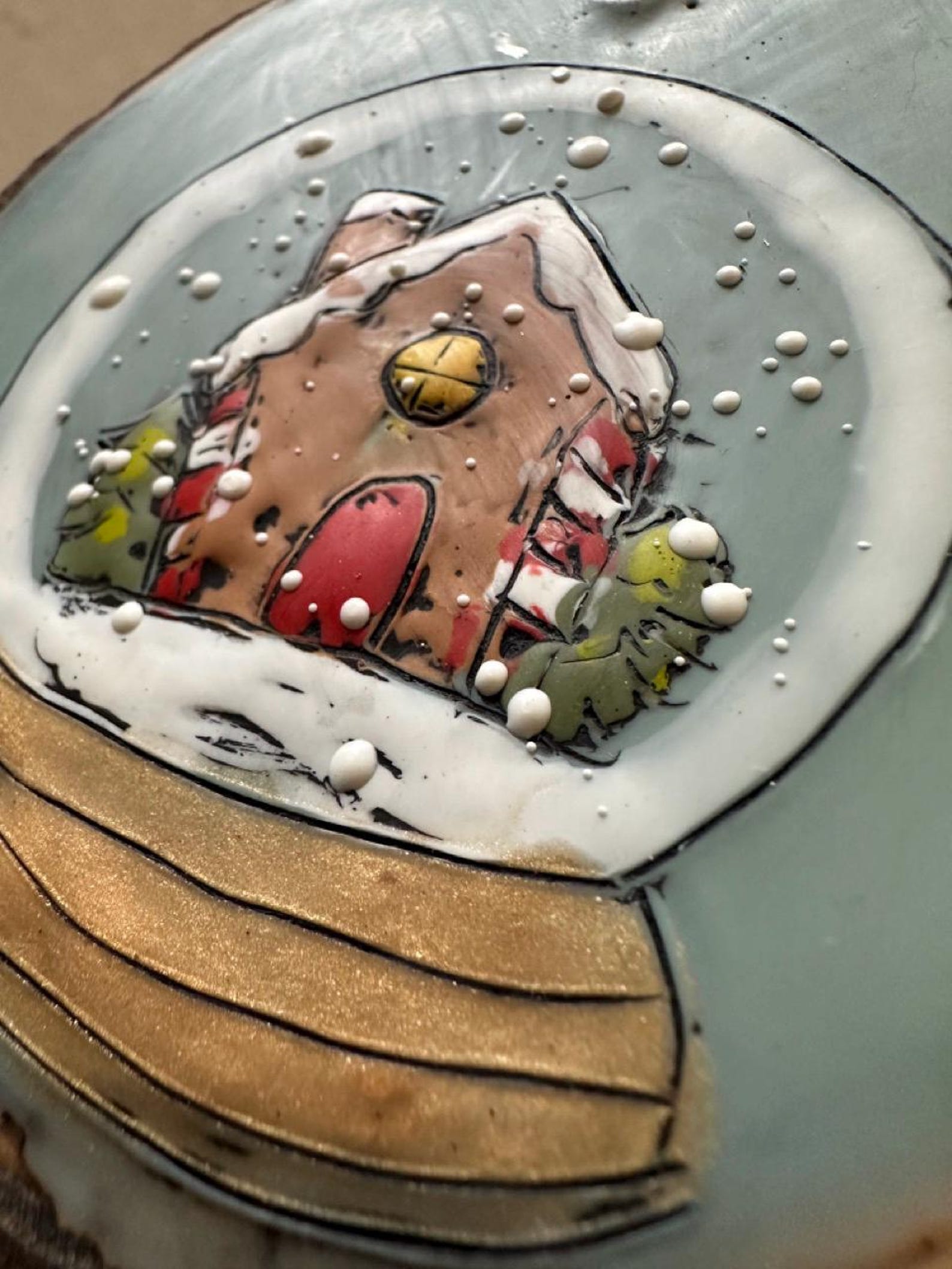 Snow Globe Gingerbread House Encaustic Ornament - Etsy
