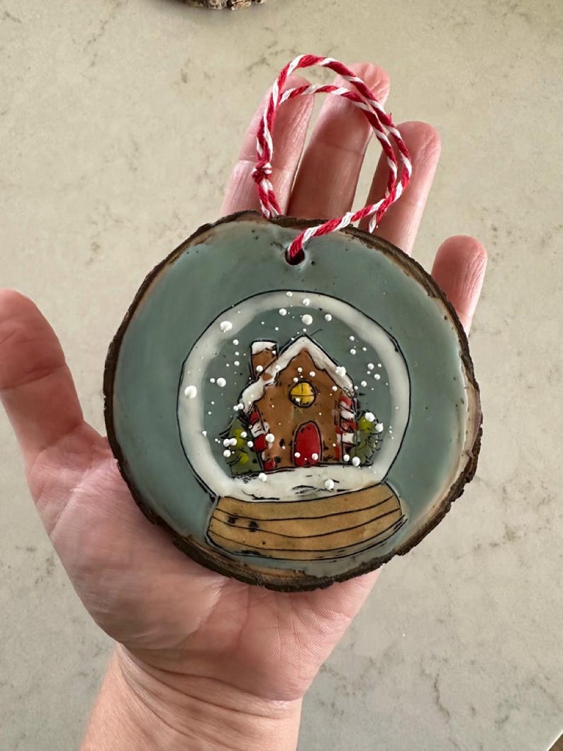 Snow Globe Gingerbread House Encaustic Ornament - Etsy