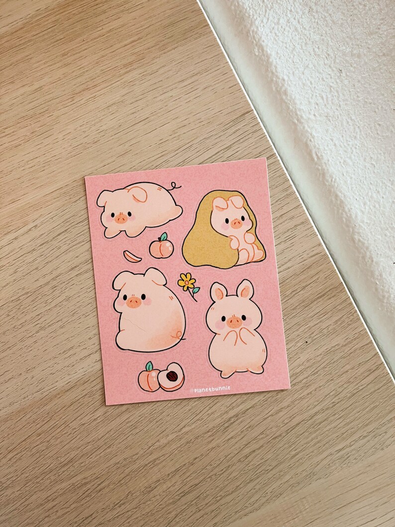 Cute Peach Pig Spring Aesthetic Sticker Sheet Sticker Pack - Etsy