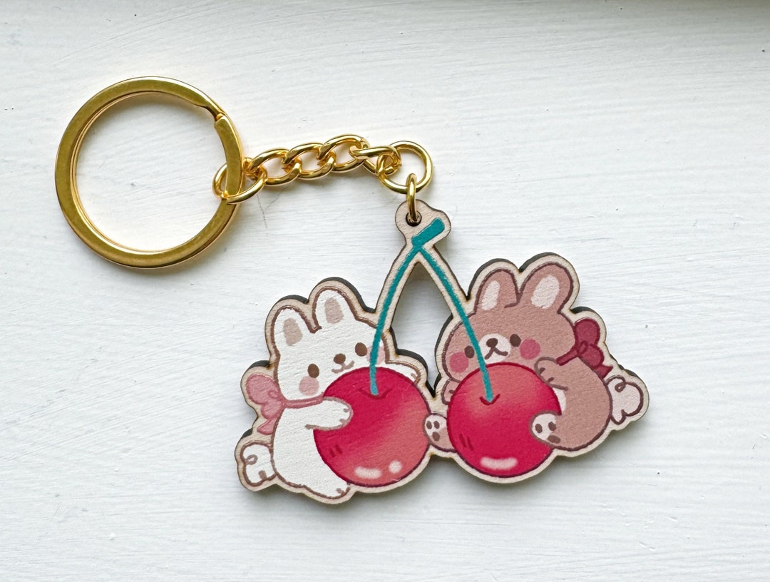 Cherry Bunnies Wooden Keychain - Etsy