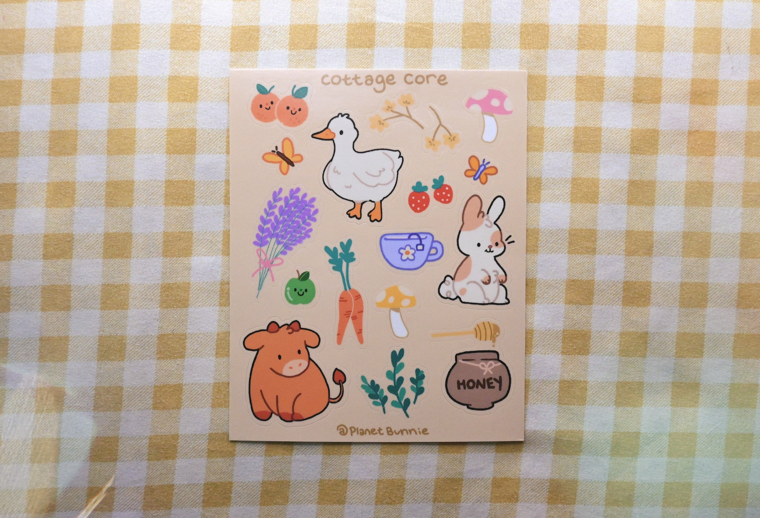 Cute Cottagecore Sticker Sheet Duck Bunny Cow Flowers | Etsy