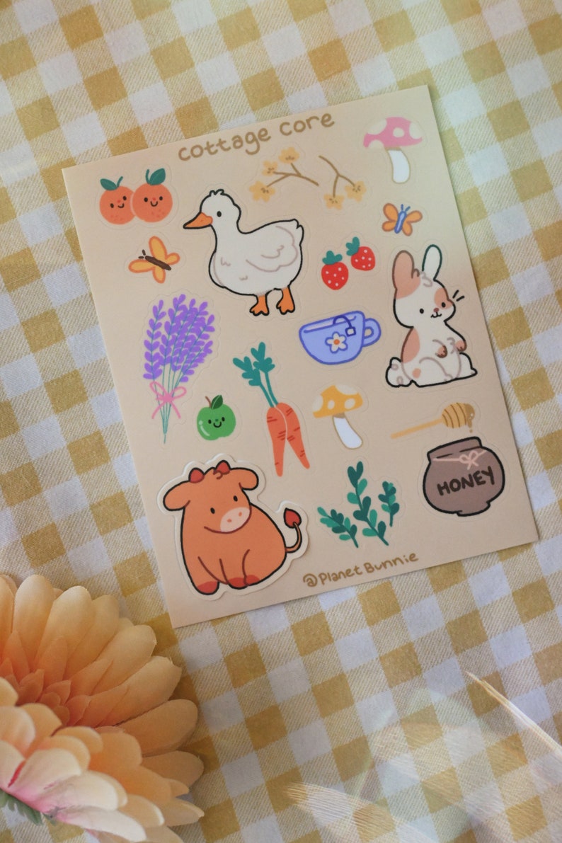 Cute Cottagecore Sticker Sheet Duck Bunny Cow Flowers | Etsy