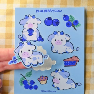 Blueberry Cow Sticker Sheet - Cute Cottagecore Aesthetic Stationery ...