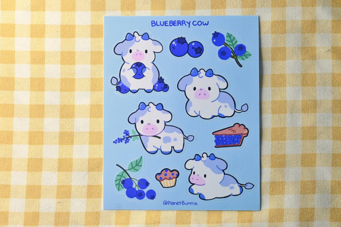 Blueberry Cow Sticker Sheet Cute Cottagecore Aesthetic - Etsy Ireland