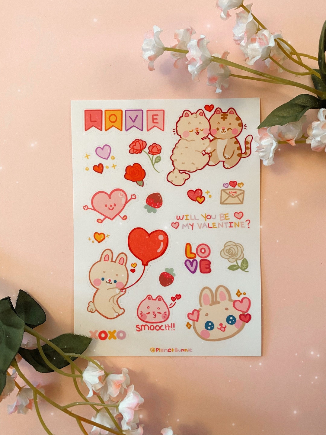 Valentines Day Sticker Sheet Cute, Stationary Gift for Loved One ...