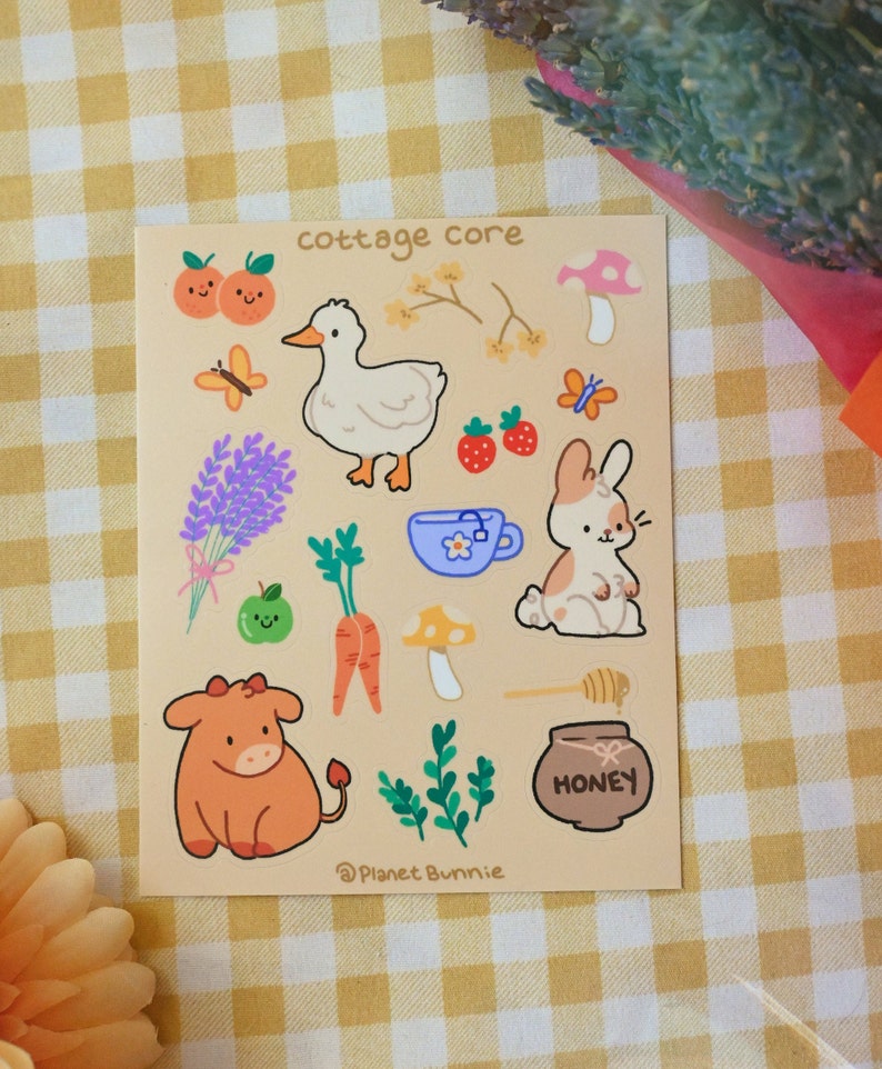 Cute Cottagecore Sticker Sheet Duck Bunny Cow Flowers | Etsy