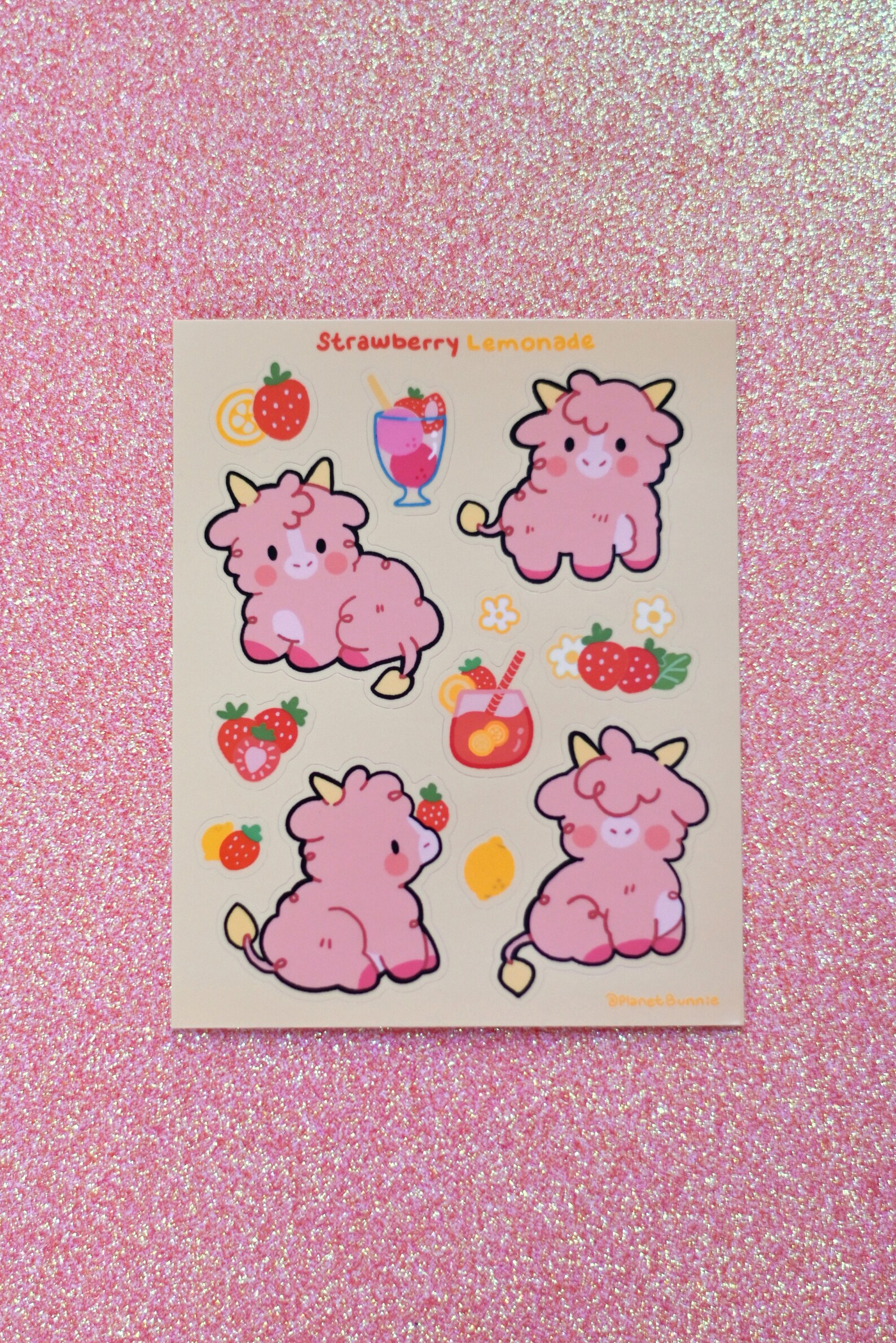 Strawberry Lemonade Cow Cute Highland Cow Sticker Sheet | Etsy