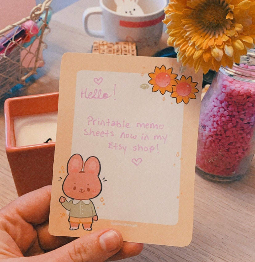 Printable Stationery and Memo Sheets Cute Bunny - Etsy