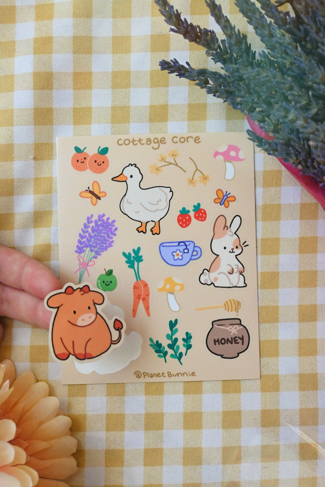 Summer Cute Cottagecore Sticker Sheet - Duck, Bunny, Cow, Flowers ...