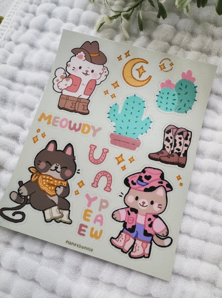 Meowdy Sticker Sheet - Cowboy Cats - Vinyl Stickers - Laptop Decal - Etsy