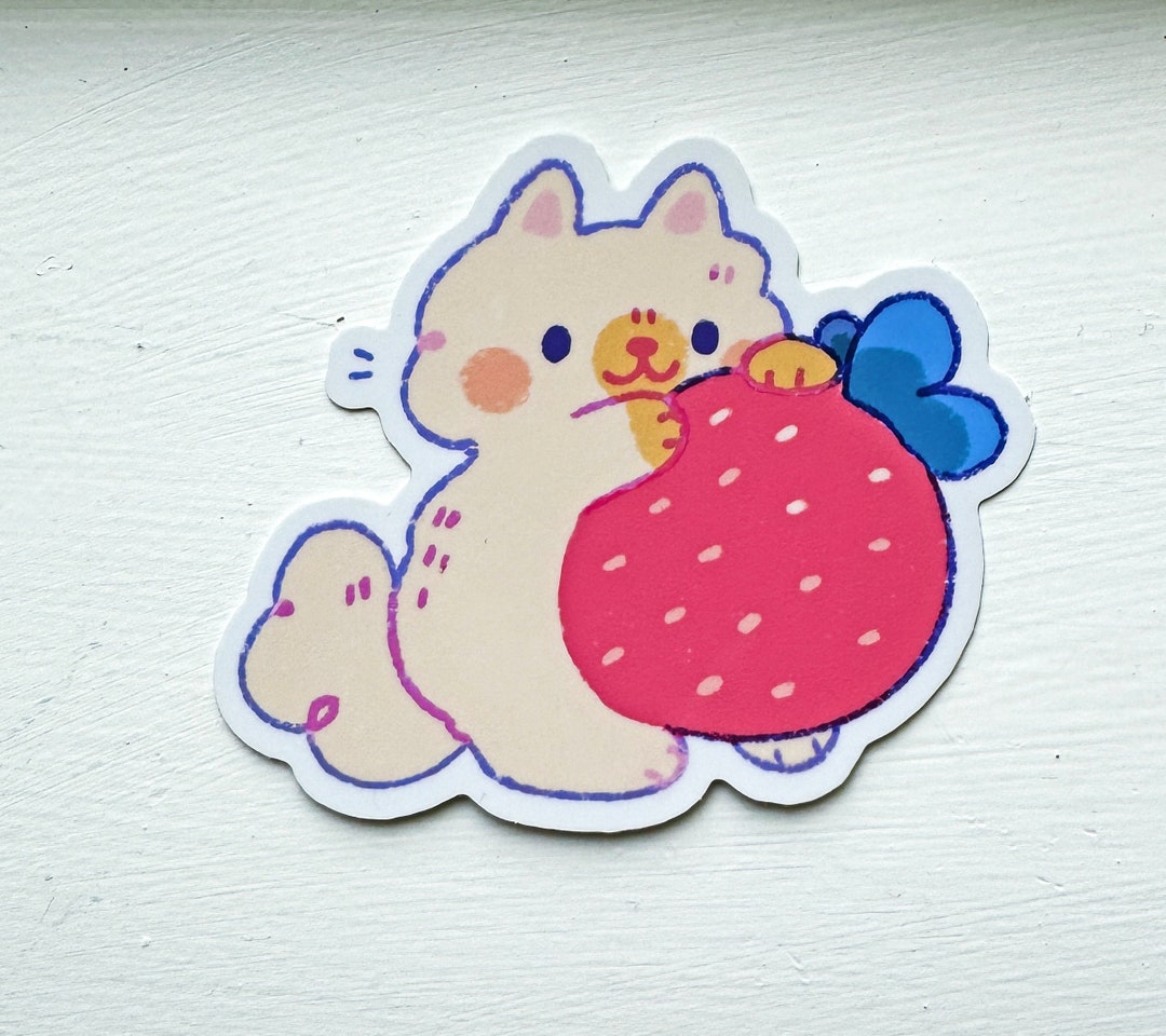 Strawberry Cat - Cute Sticker - Water Proof - Vinyl Laptop Decal - Etsy