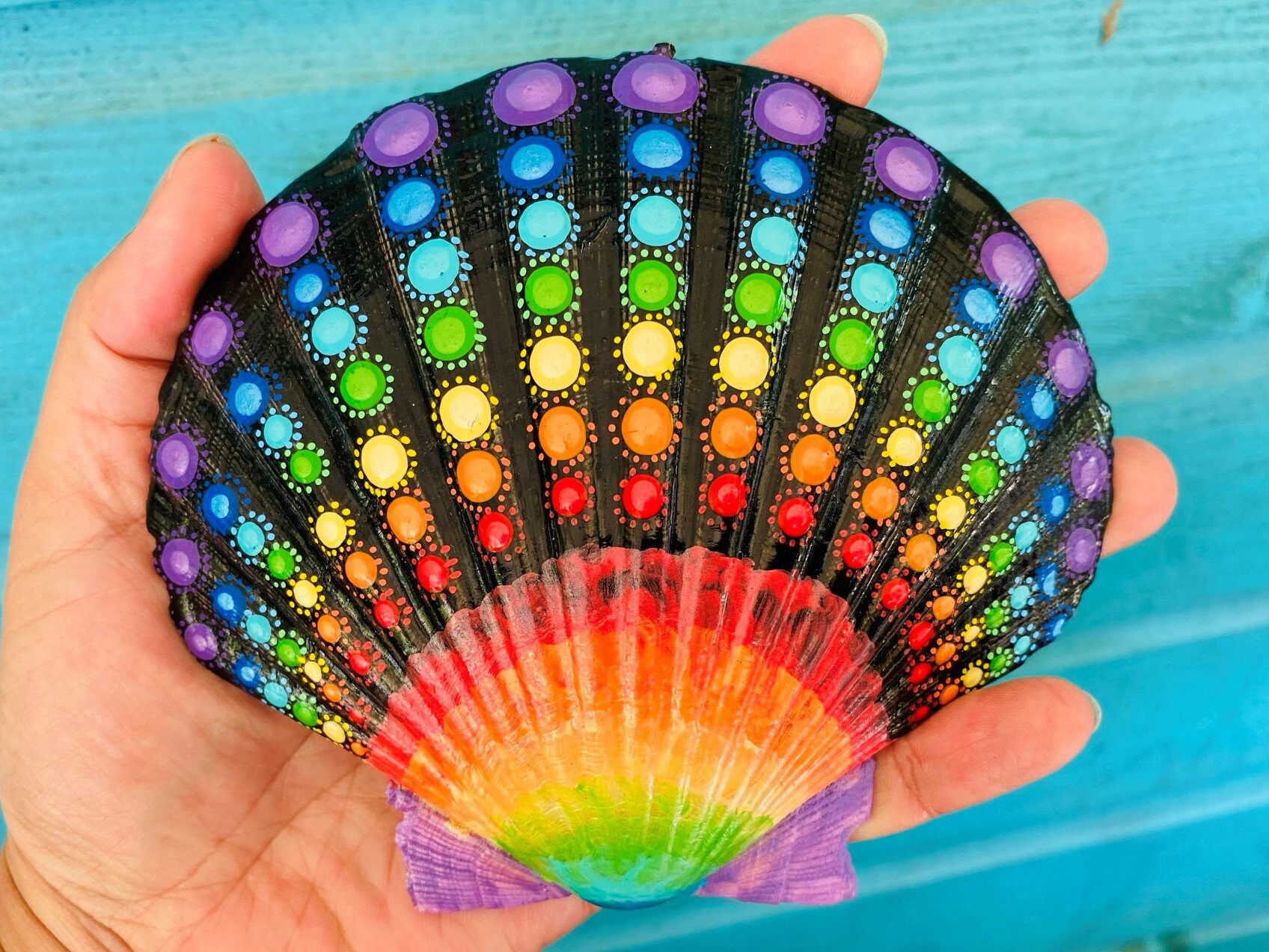 Dotting Art Handpainted Scallop Shell Painted Dot Art Shell Dot Art ...