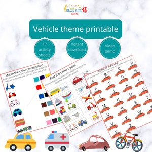 Vehicle Theme Printable |printable Worksheets for Preschool Kids |busy ...