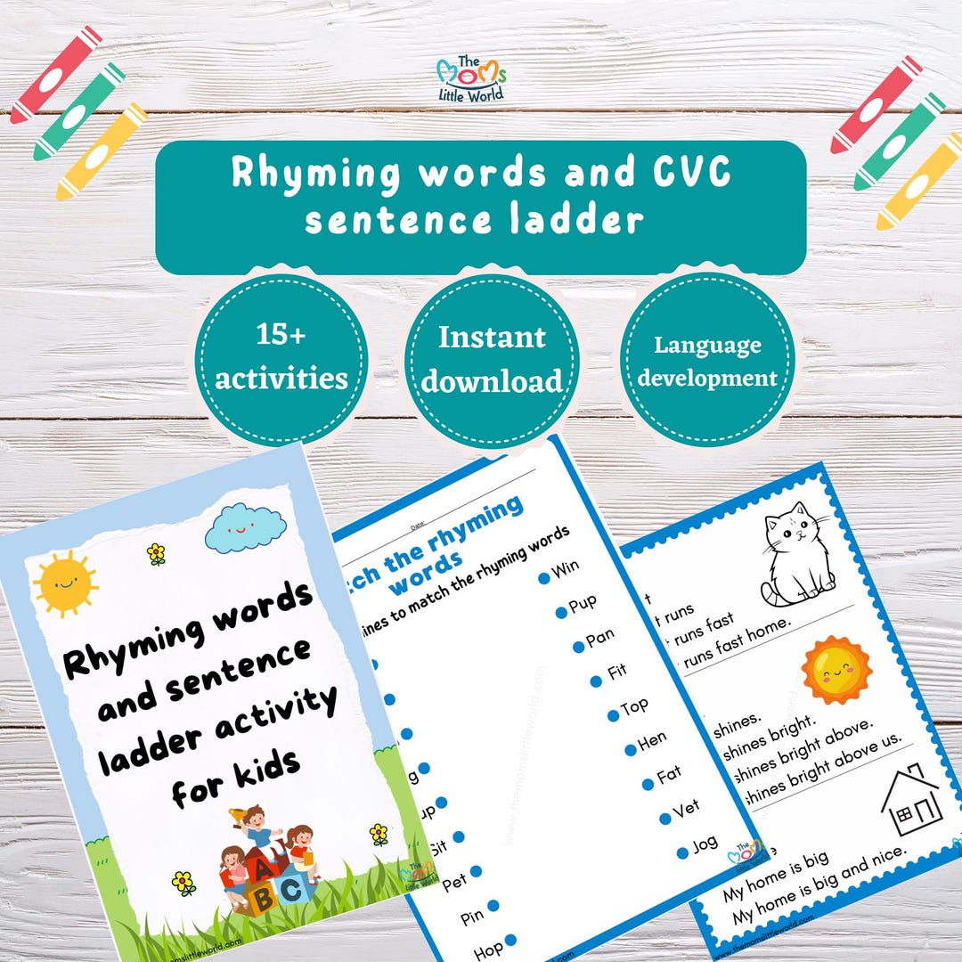 CVC Sentence Ladder & Rhyming Words Worksheets | Phonics Reading ...