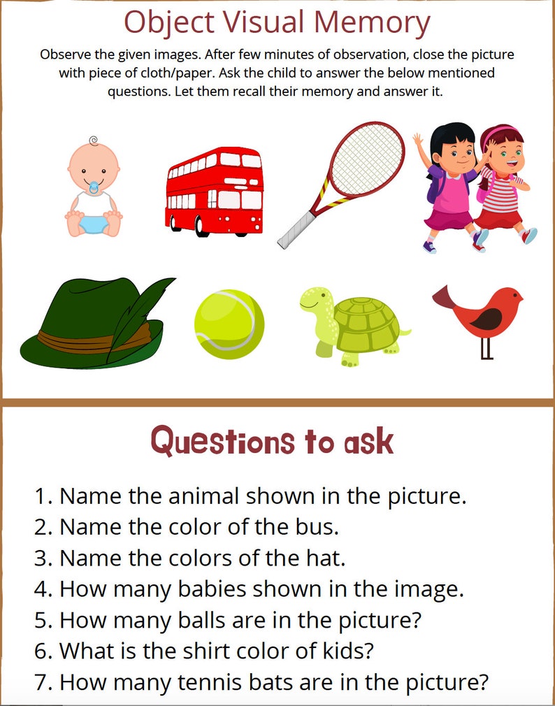 Kids Printable Worksheets-visual Memory Activities - Etsy Kids Printable Worksheets-visual Memory Activities - Etsy