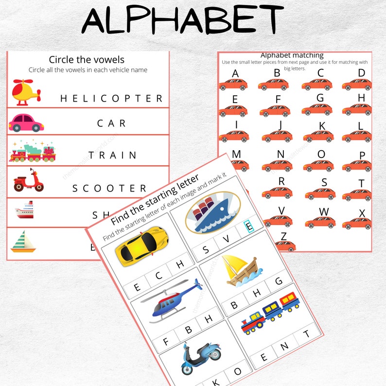Vehicle Theme Printable printable Worksheets for Preschool | Etsy