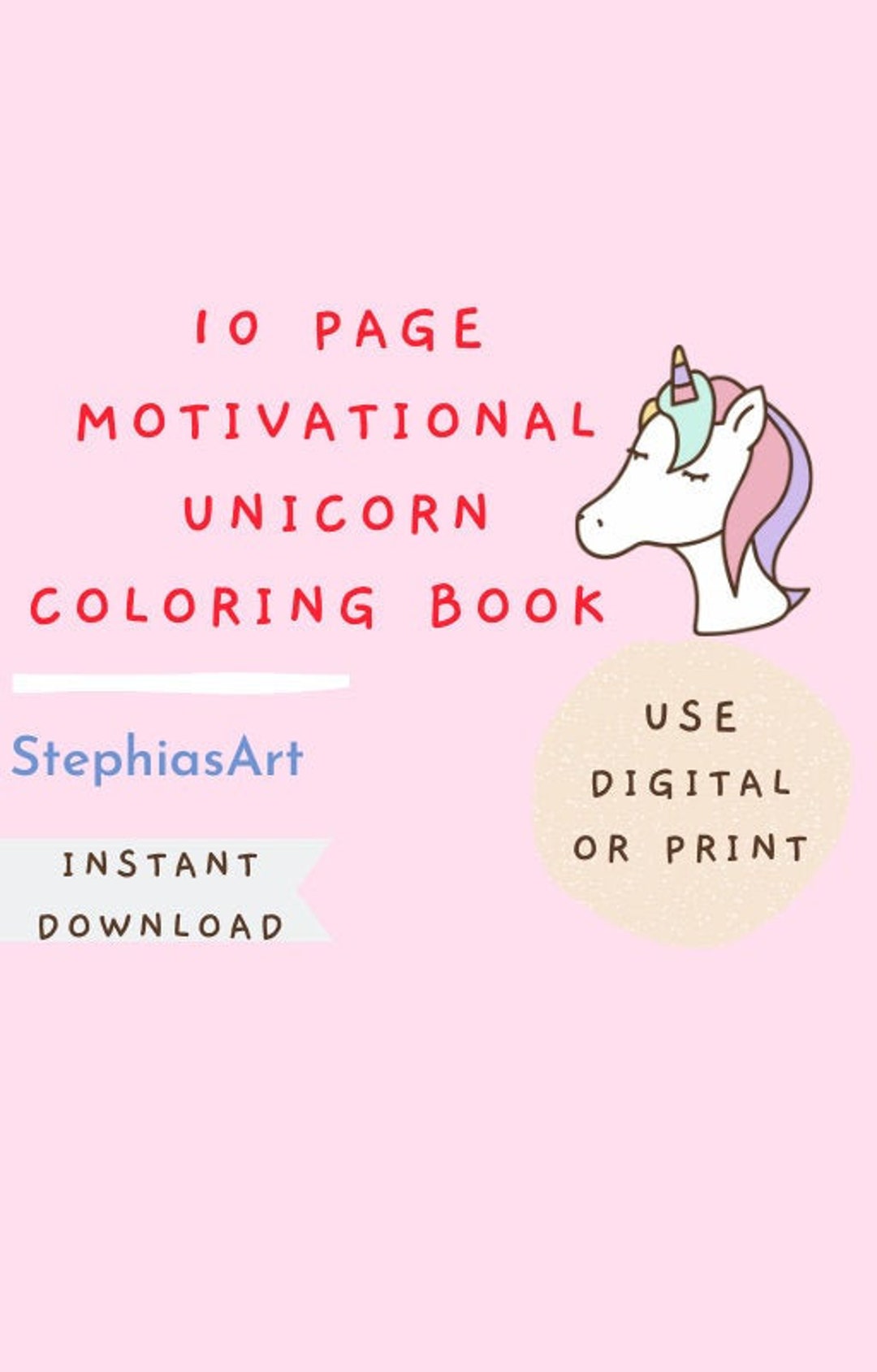 10 Motivational Unicorn Coloring Pages - Etsy