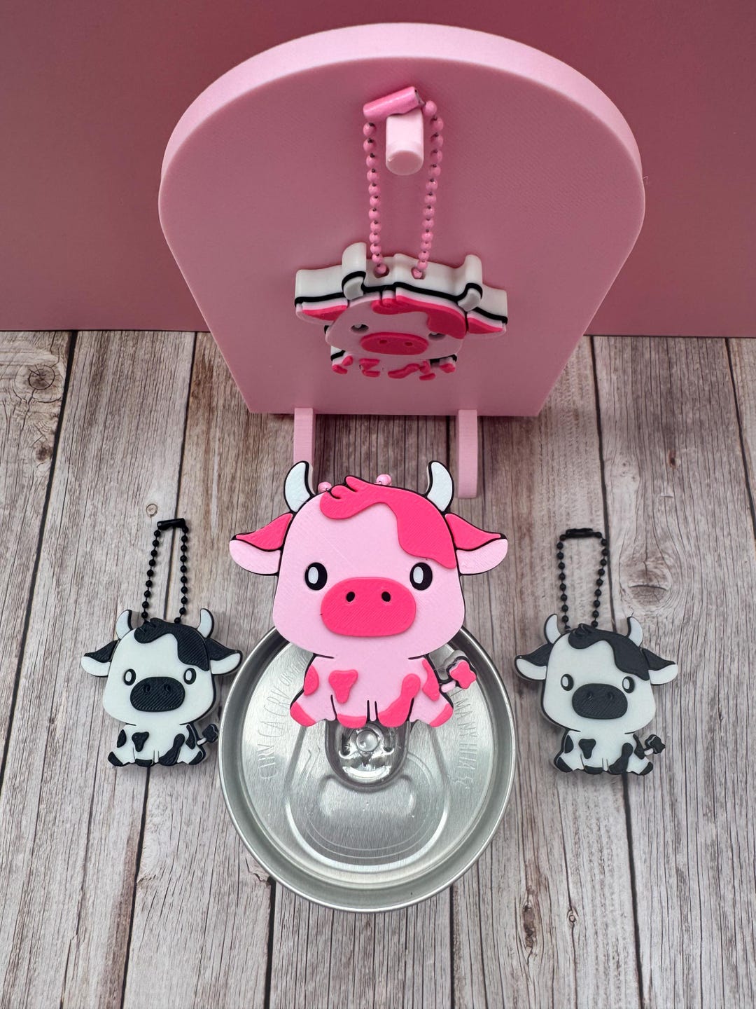 3D Printed Strawberry Swirl & Oreo Cow - Soda Can Opener Keychain - Etsy