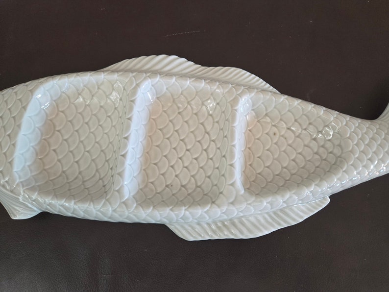 Fitz & Floyd Large White Ceramic Fish 22 Serving Platter Serving Piece for Dips Appetizers ...