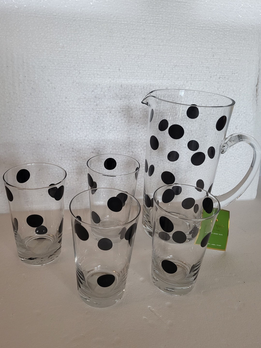 Kate Spade New York Black Dot Pitcher and 4 Glasses Set All in Good ...