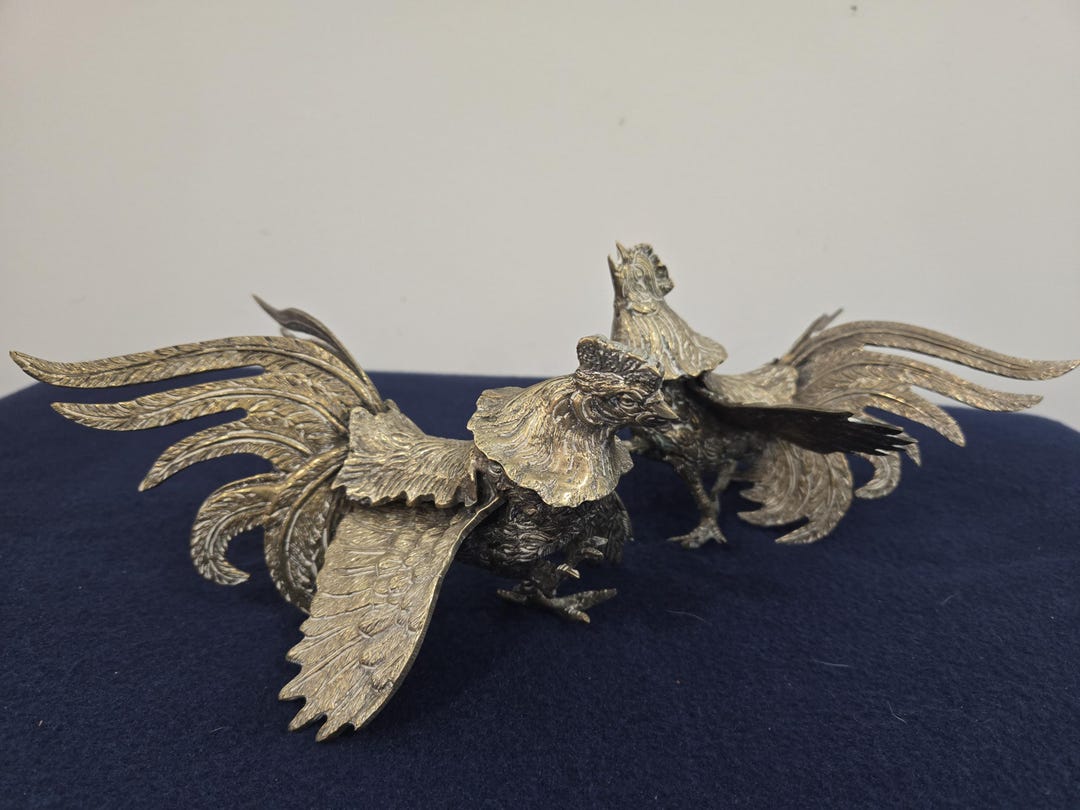 Vintage Pair Metal Brass Fighting Roosters - Etsy