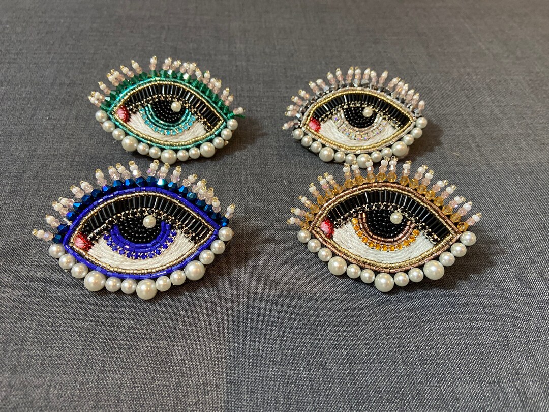 Eye Brooch With Beaded Embroidered Eye, Various Colors, Handmade - Etsy