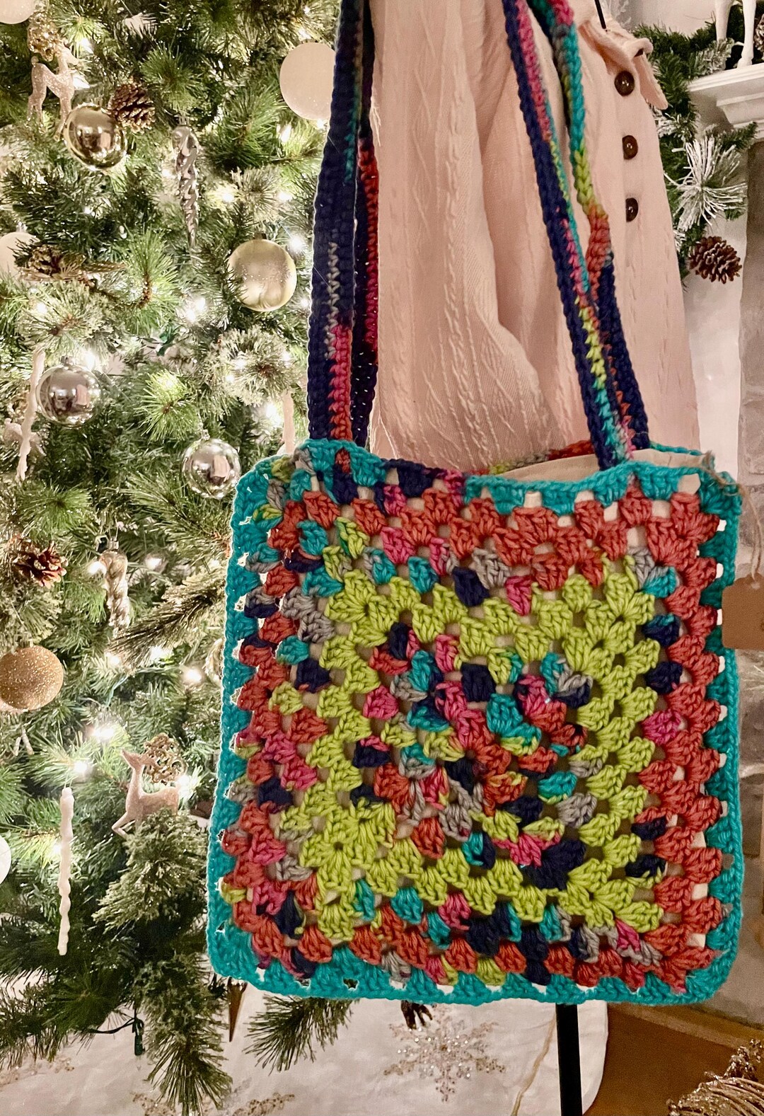 Granny Squared Purse-tote-granny Square Pattern Multi Colored Boho ...