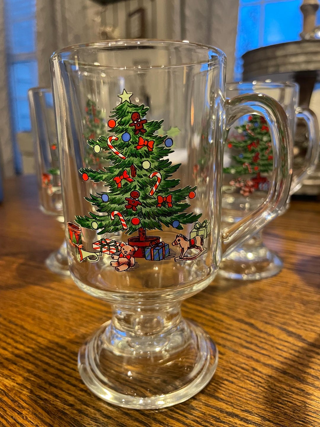 Christmas Tree Clear Glass Footed Coffee Cup Mug - Etsy