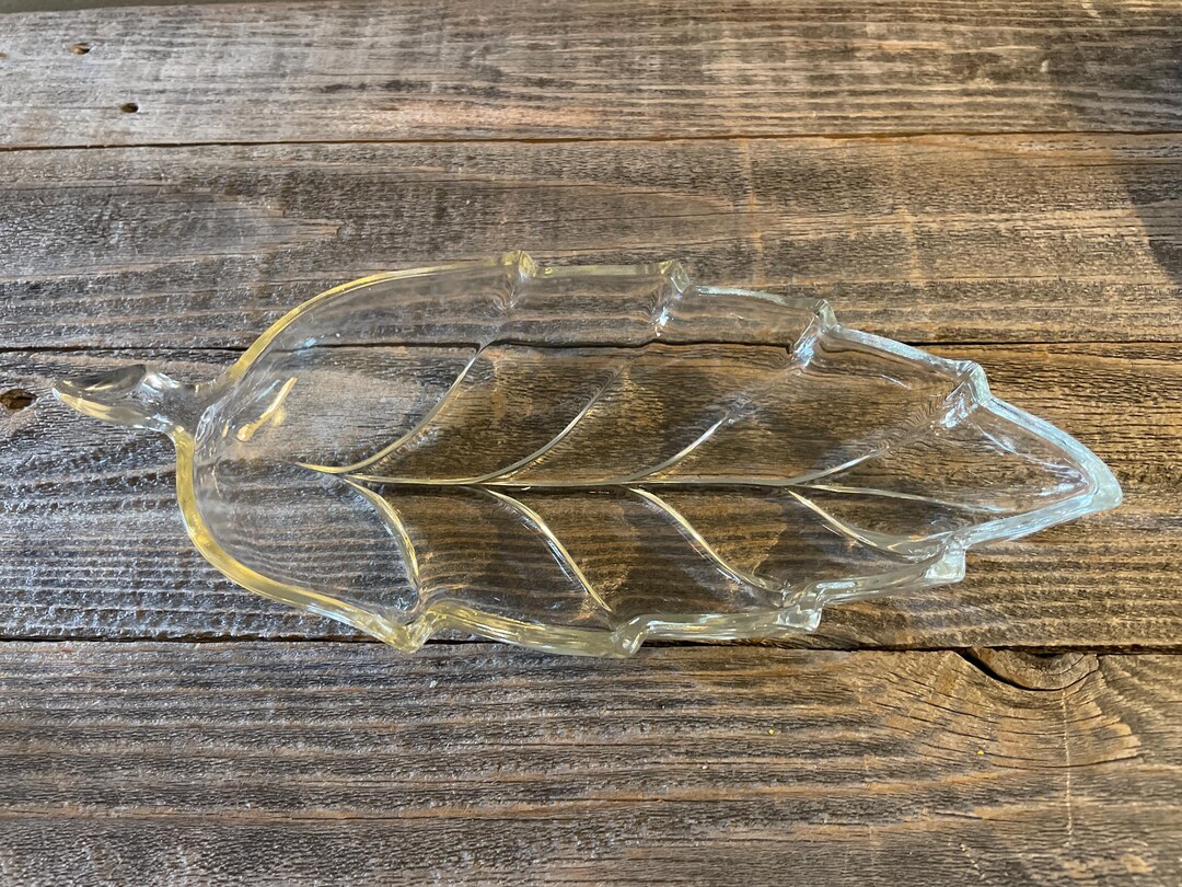 A Solid Clear Glass Leaf Shaped Dish. Beautiful Design Use as Serving ...