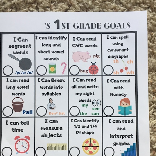 1st Grade Goals Checklist Kids First Grade Goals Chores - Etsy
