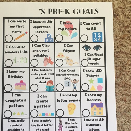 Pre K Goals Checklist Preschool Goals Chores Toddler - Etsy